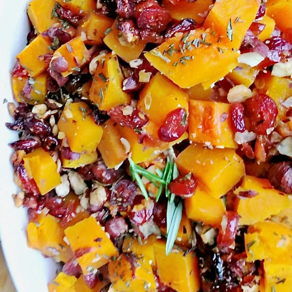 Cranberry-Pear Glazed Butternut Squash with Rosemary - Viva Oliva
